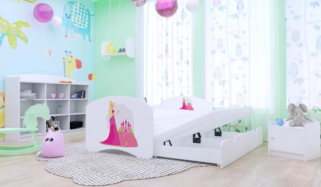 Svět pokojů Dětská postel Kevin pro dvě děti - princezna se zámkem + matrace zdarma Barva: Bílá, Rozměr: 160x80 cm, Zábrana: NE