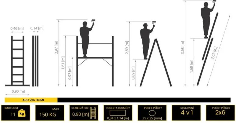 Multifunkční lešení 3m / 3,7m DRABEST ARD-2x6 HOME