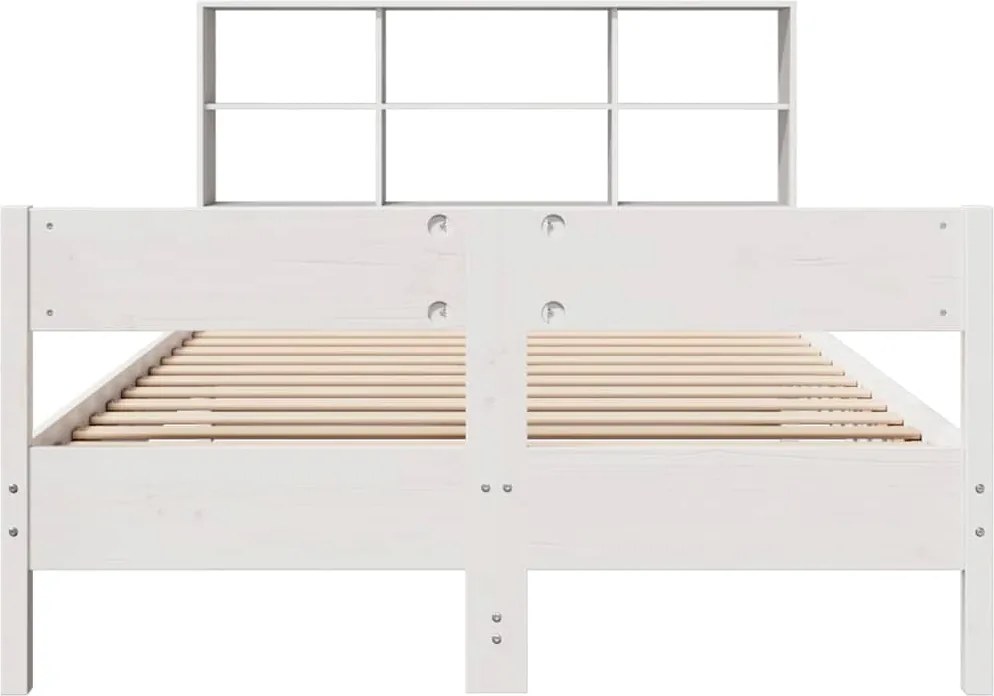 Postel s knihovnou bez matrace bílá 160x200 cm masivní borovice 3322982