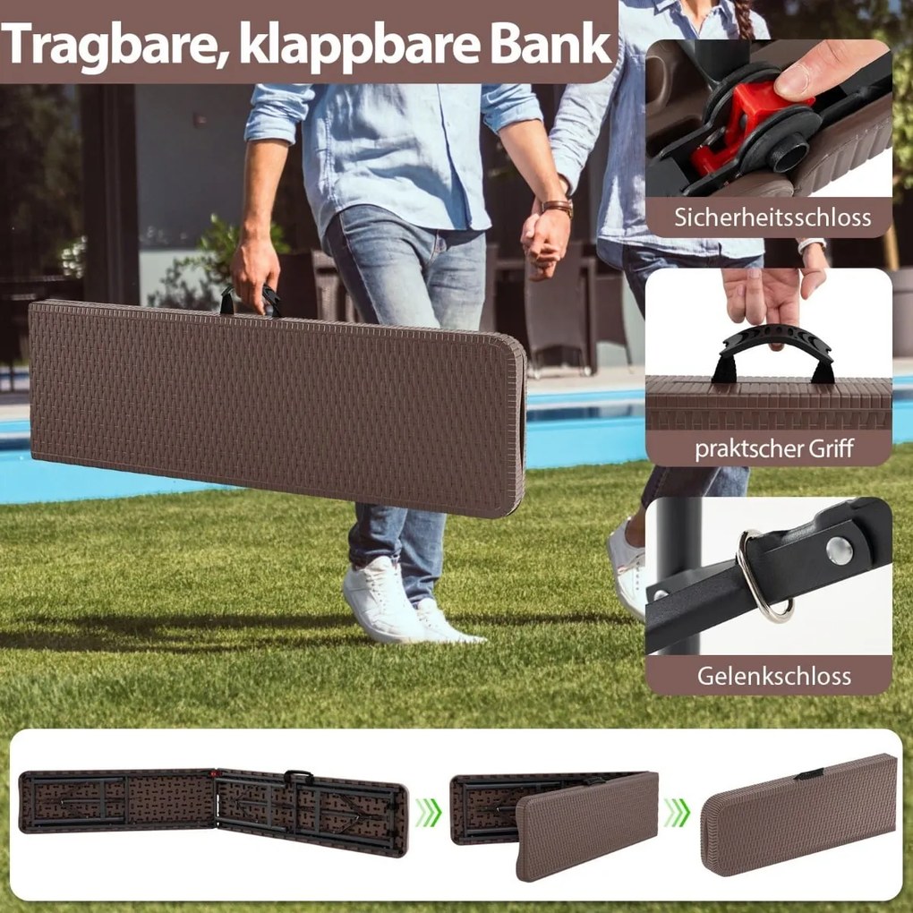Costway Kempingová lavice v ratanovém vzhledu s rukojetí, pro pivní stan, hnědý