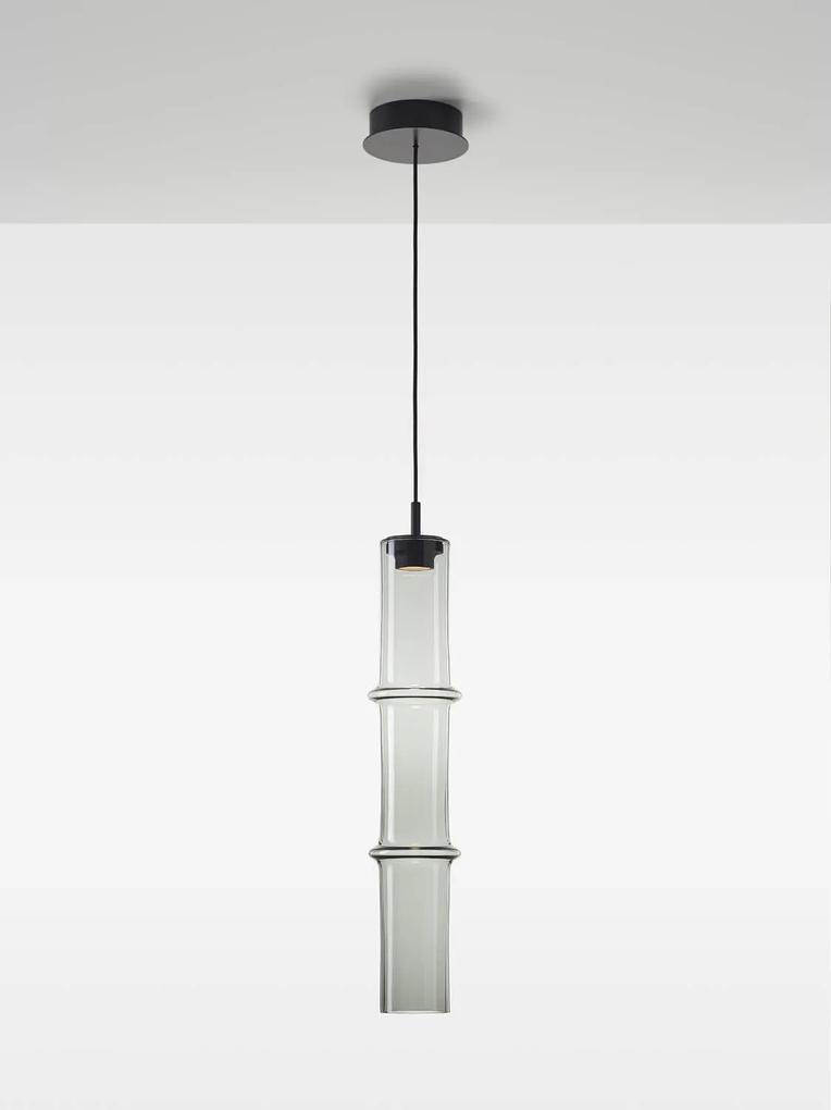 Brokis Designové závěsné svítidlo Bamboo forest double XL, PC1332 Stmívání, řízení: nestmívatelná verze, Barva skla: světle šedá kouřová - transparentní sklo, Povrchová úprava baldachýnu: kov - černý matovaný komaxit se strukturou