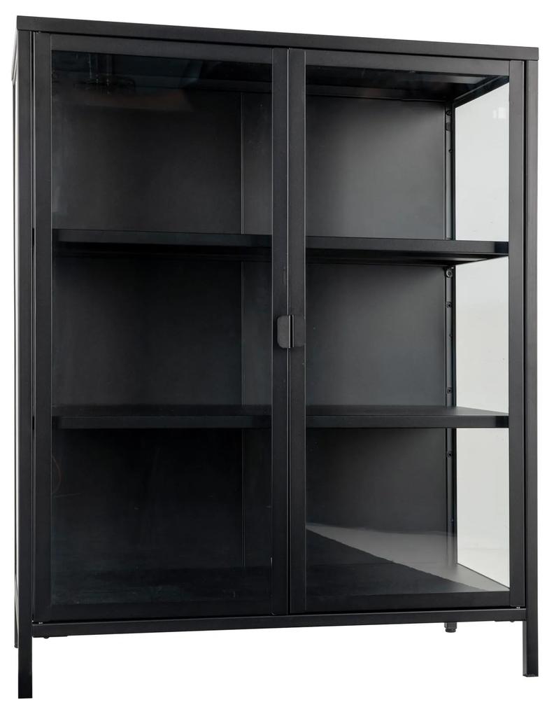 House Nordic Vitrína, černý kov, 2 skleněné dveře\n80x40x101 cm