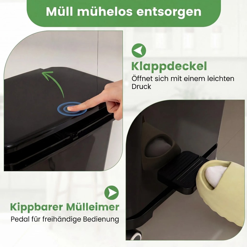 Costway 36 L odpadkový koš na kolečkách s 2 vyjímatelnými nádobami