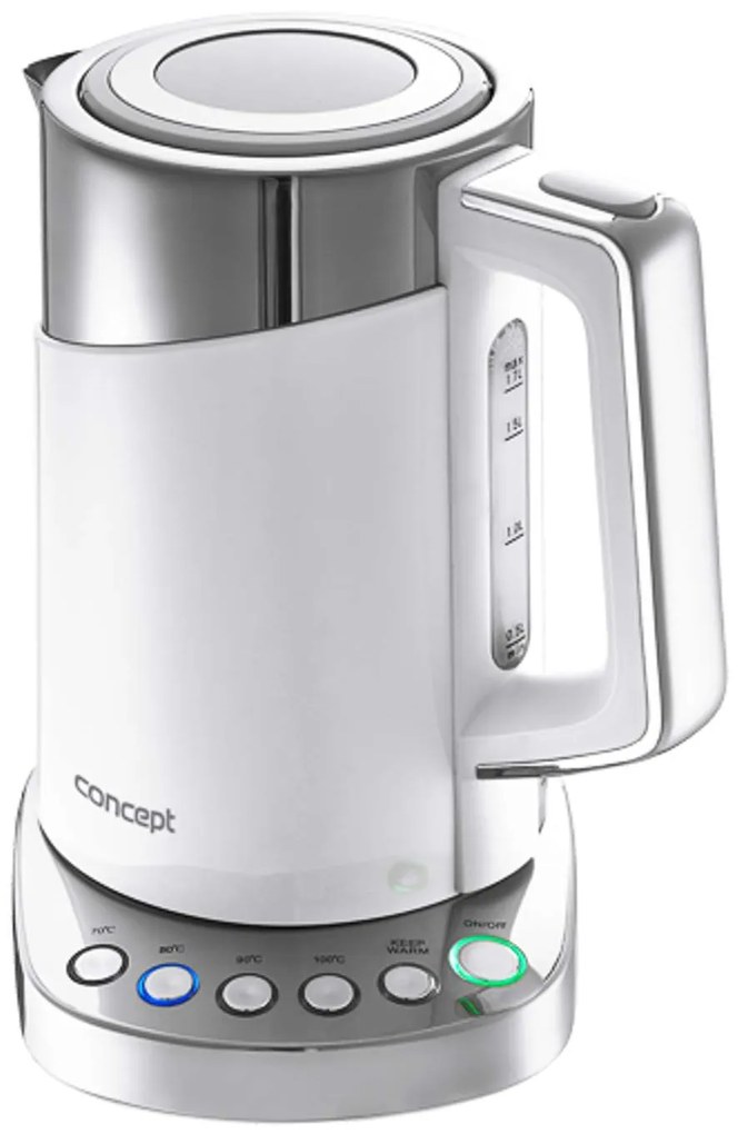 Concept - Rychlovarná konvice, objem 1,7 l, s regulací teploty, 2200 W, bílá rk3170