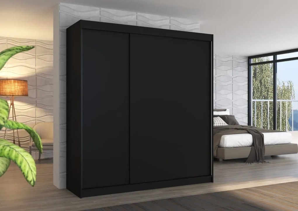 Šatní skříň s posuvnými dveřmi Megan - 200 cm Barva: Bílá/Černá