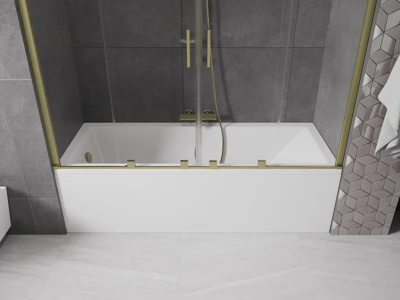 Mexen Velar Duo, 2-křídlová posuvná vanová zástěna 200 x 150 cm, 8mm čiré sklo, zlatý matný profil, 896-200-000-02-55