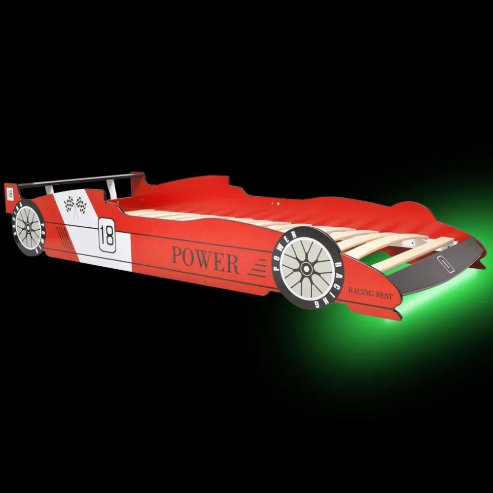 Dětská postel závodní auto s LED světlem Dekorhome Červená