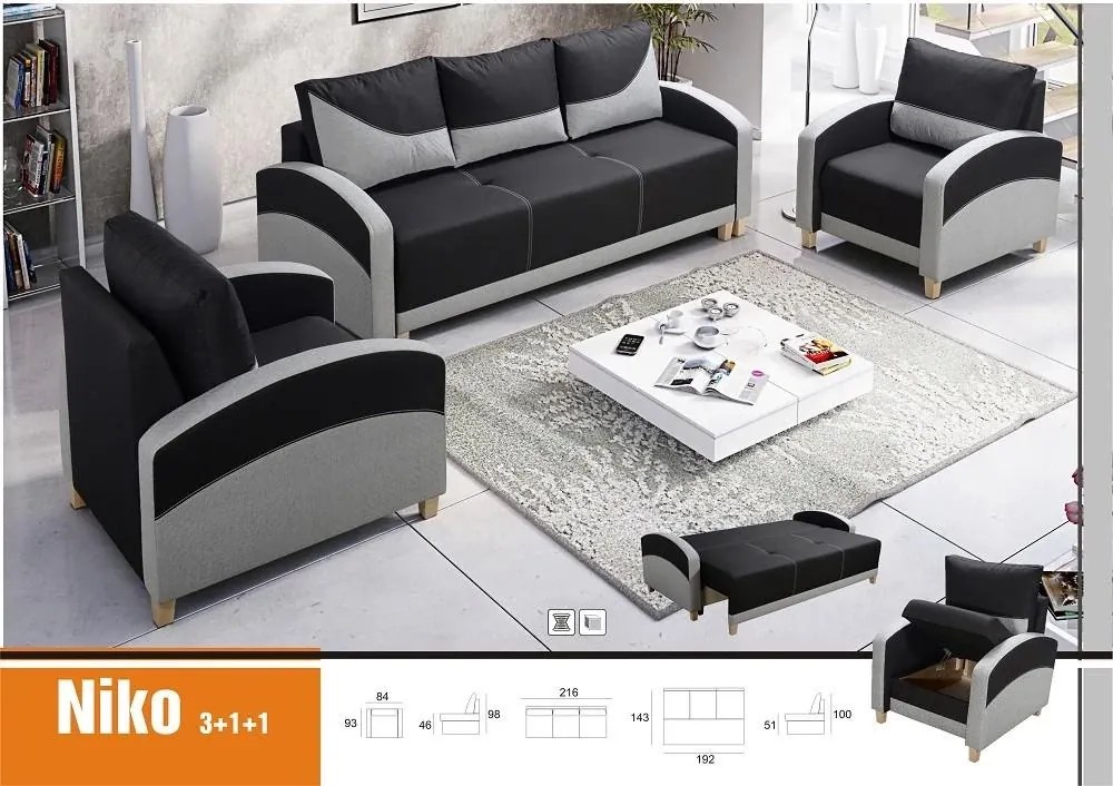 Sedací souprava Niko 3+1+1, šedá / hnědá (b - calbo art 14806/a - zaria an 3701)