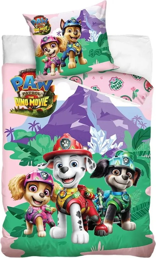 Bavlněné ložní povlečení Tlapková patrola – Paw Patrol - Pod Dinosauří skálou - 100% bavlna Renforcé - 70x90 cm + 140x200 cm