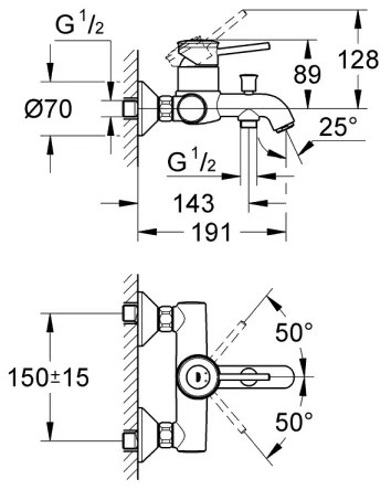GROHE 32865000 - Vanová baterie BAUCLASSIC DN 15 lesklý chrom