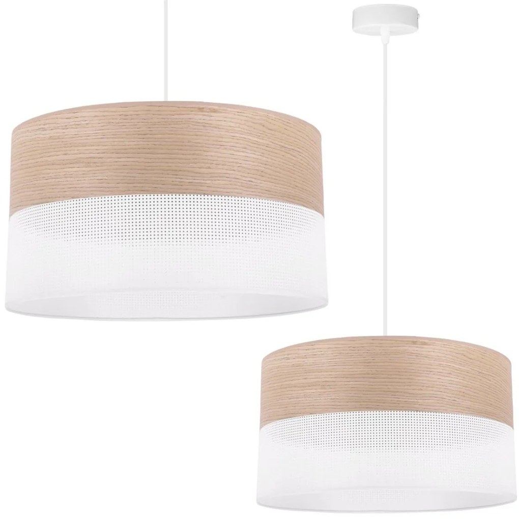 Závěsné svítidlo Wood, 1x béžová dubová dýha/bílé plastové stínítko, (fi 40cm)