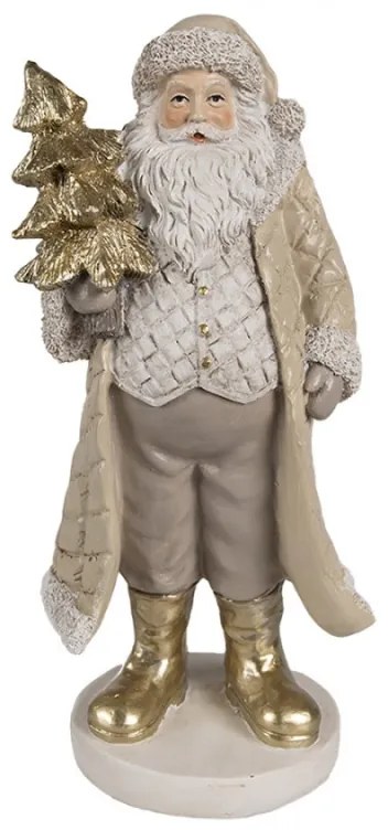 Vánoční dekorace Santa Claus ve zlatých holinkách se stromečkem – 21 cm