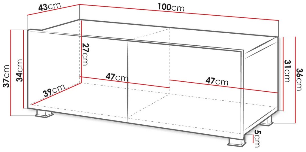 TV stolek 100 cm CHEMUNG - černý / lesklý černý