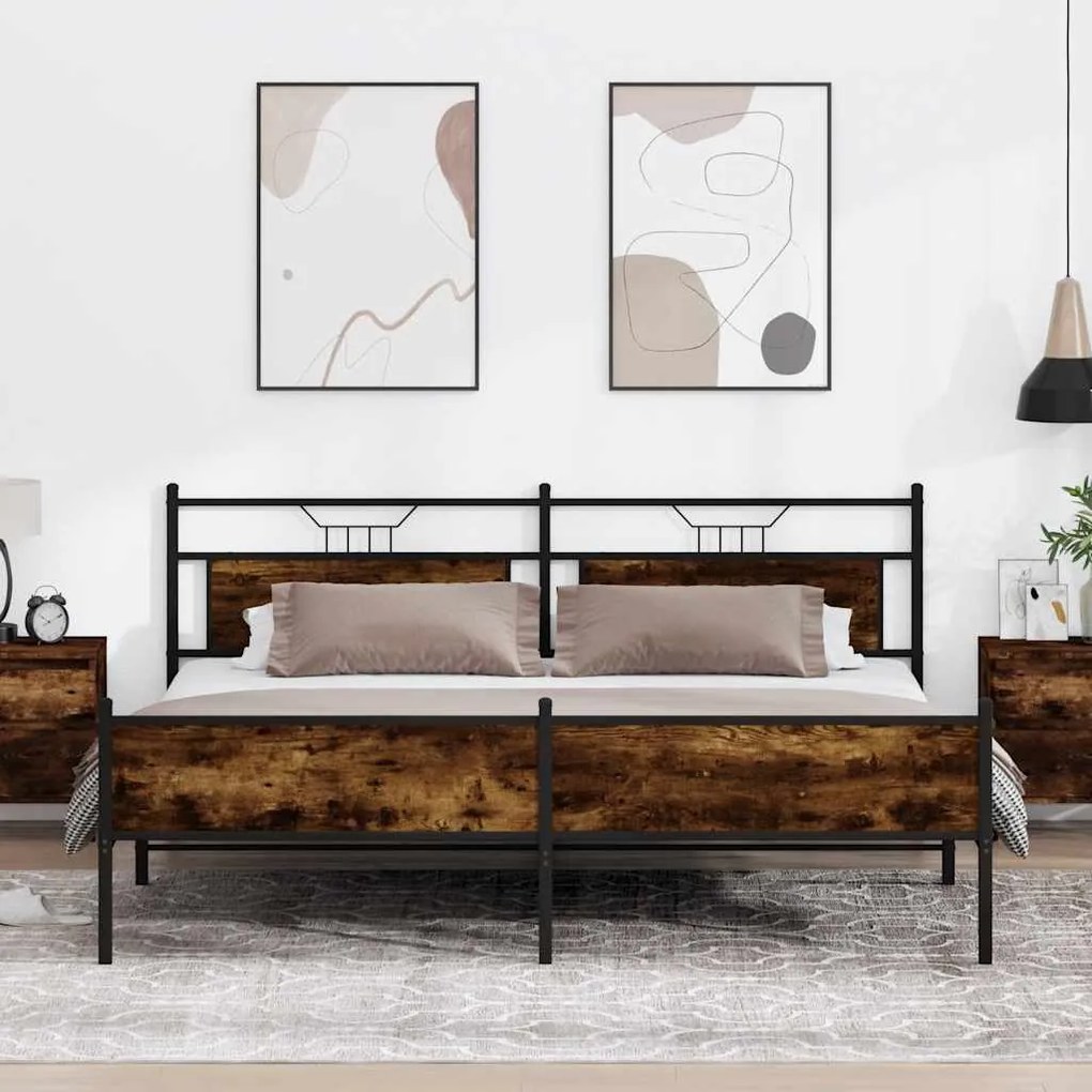 Kovový rám postele bez matrace kouřový dub 193 x 203 cm 3325116