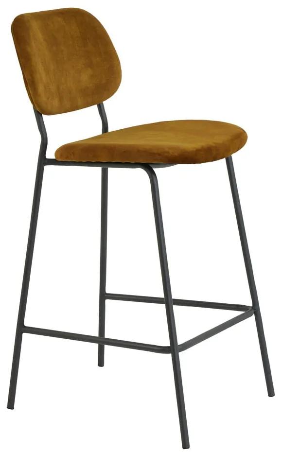 Sametová barová židle v hořčicové barvě 92 cm Emma – Light &amp; Living