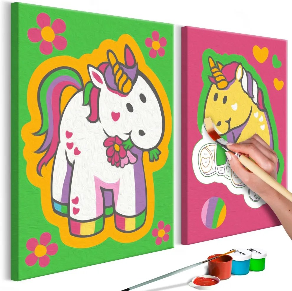 Bimago Malování podle čísel - Unicorns (Green & Pink) | 33x23 cm