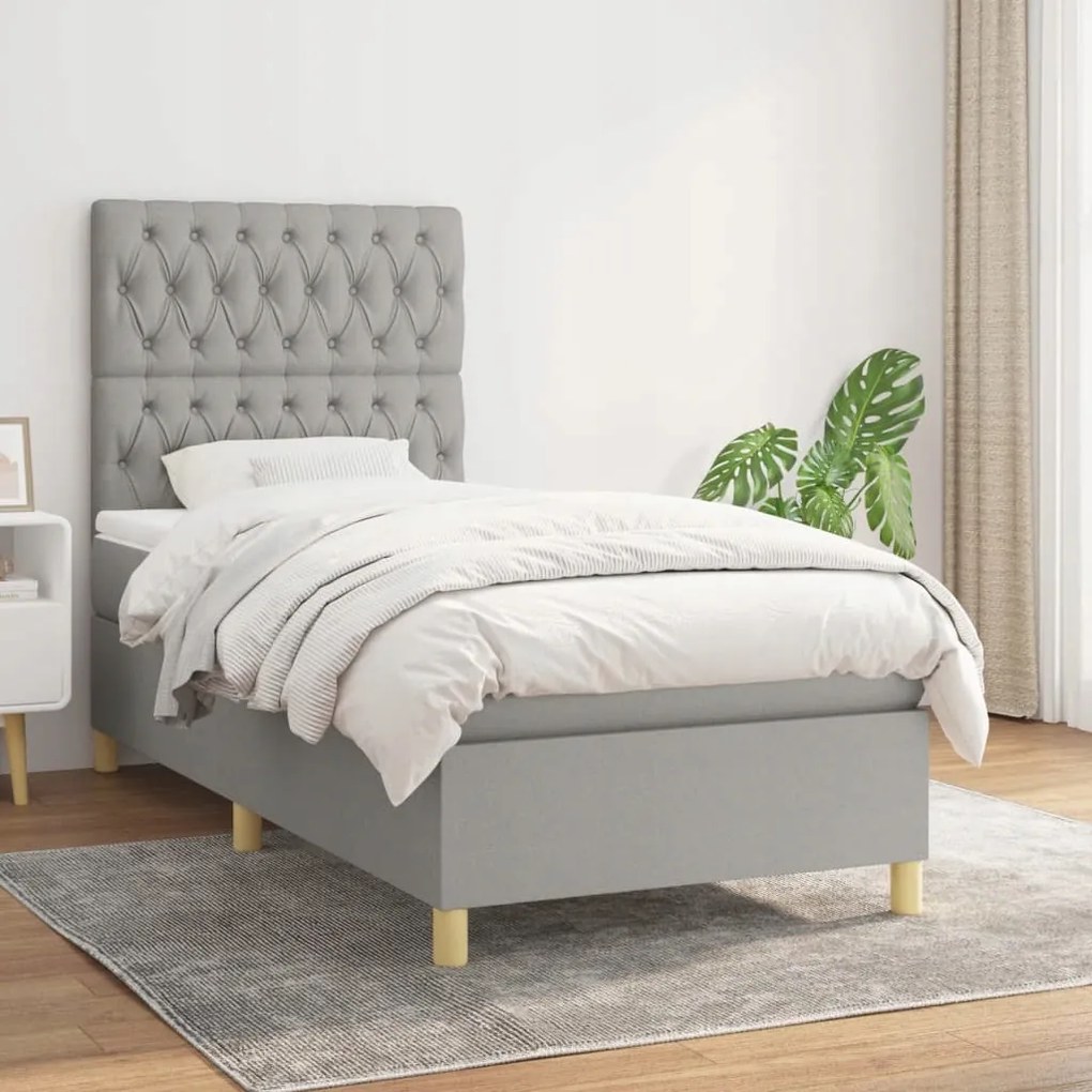 Box Spring Postel S Matrací Textil Světle Šedá Prošívaný design 100 x 200