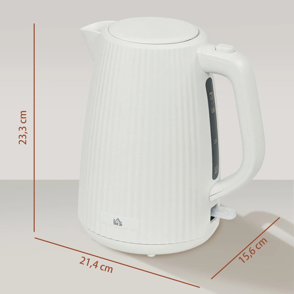 HOMCOM Elektrická konvice 1,7L, rychlovarná funkce, 2200W, s vyjímatelným filtrem proti vodnímu kameni, automatické vypnutí, Krémově bílá