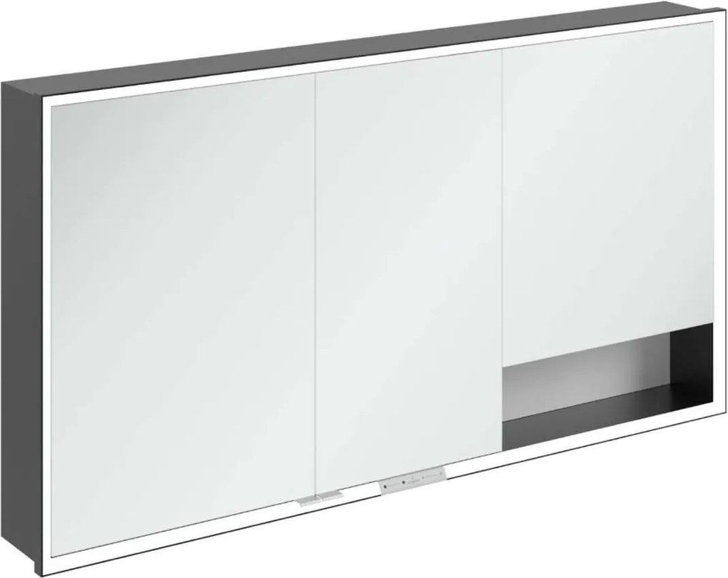 Villeroy & Boch My View+ - Zrcadlová skříňka s LED osvětlením 140x75x17 cm, 3 dvířka, Pure White/matná černá B48214VF