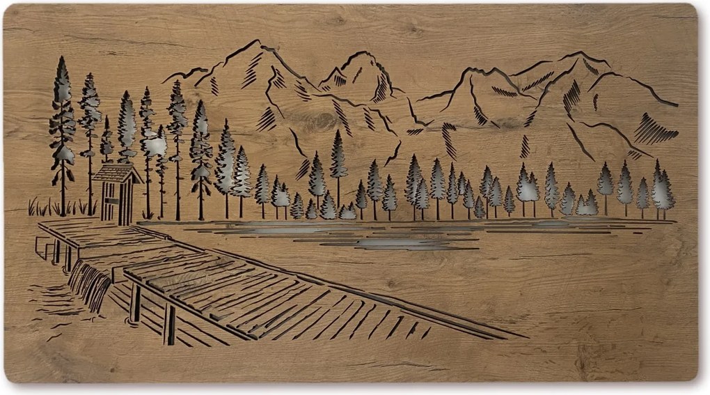 Li-Go "Pod vrcholy hor" světelný obraz s baterií 120x60 cm varianta ovládání: manuál/pohybové čidlo, provedení povrchu: černá s patinou