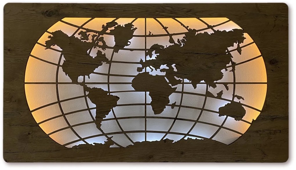 Li-Go "Mapa světa rovnoběžky" světelný obraz s baterií 110x60cm varianta ovládání: ovládání na obraze včetně dálkového ovladače, provedení povrchu: dub
