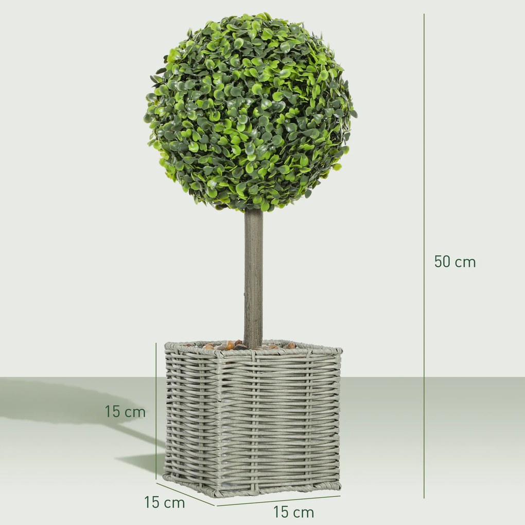 HOMCOM Sada 2 umělých rostlin, UV-odolné umělé stromy v květináči, vhodné pro interiér i exteriér, plast, cement, zelená