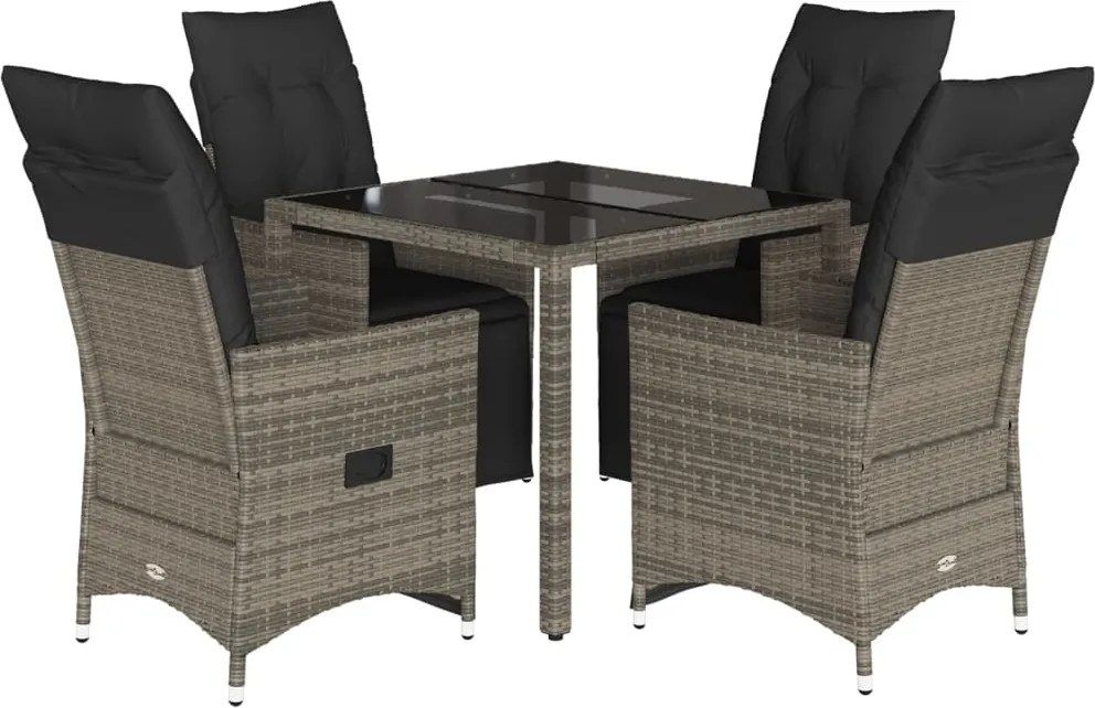 5dílný zahradní bistro set s poduškami šedý polyratan 3276894