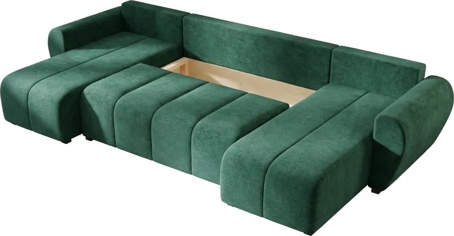 Rozkládací oboustranná sedací souprava do U SEVIO 311x145 cm, lahvově zelená + 2 polštářky ZDARMA