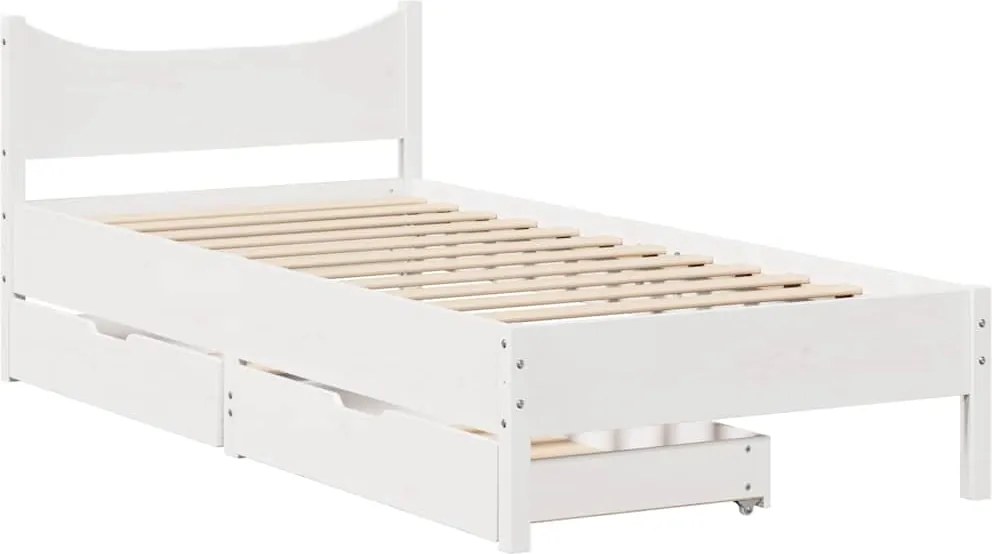Rám postele se zásuvkami bílý 75 x 190 cm masivní borové dřevo 3301930