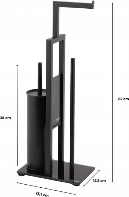 Erga Paulo, držák toaletního papíru s WC kartáčem a zásobníkem, černá matná, ERG-YKA-P.PAULO-BLK
