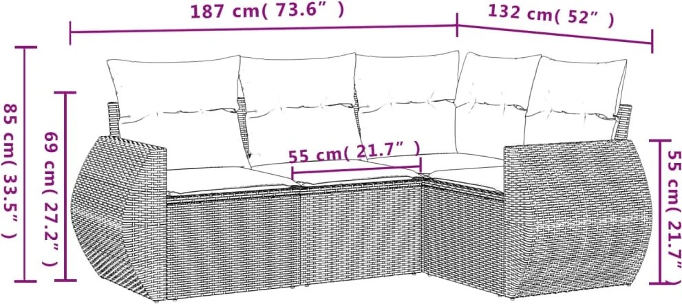4dílná zahradní sedací souprava s poduškami béžová polyratan 3253645
