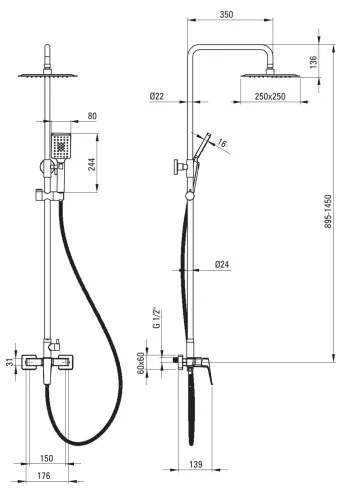 Deante NQL_04XM - Sprchová sada s baterií BLUR lesklý chrom