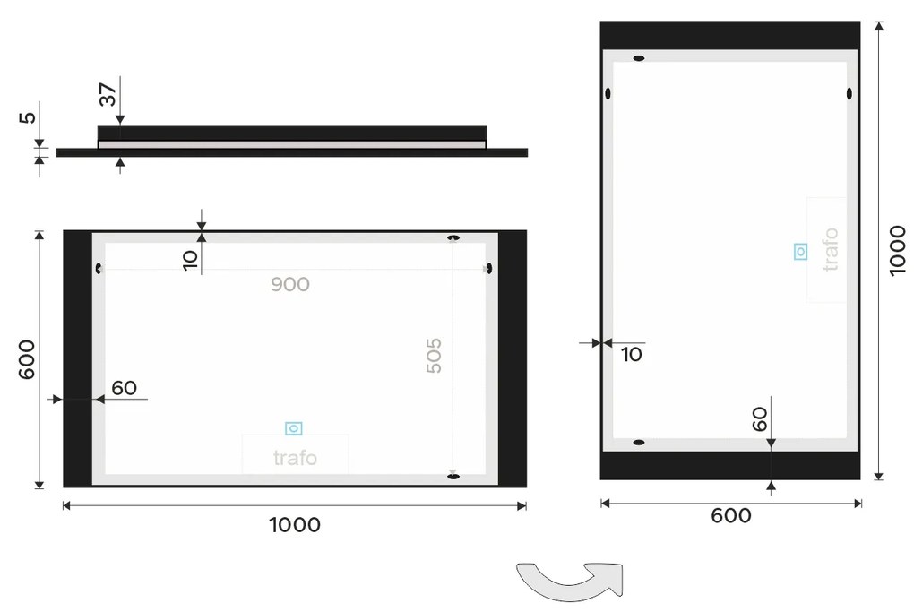 Nimco Černé LED zrcadlo 1000x600 s dotykovým senzorem - ZPC 41004V-90