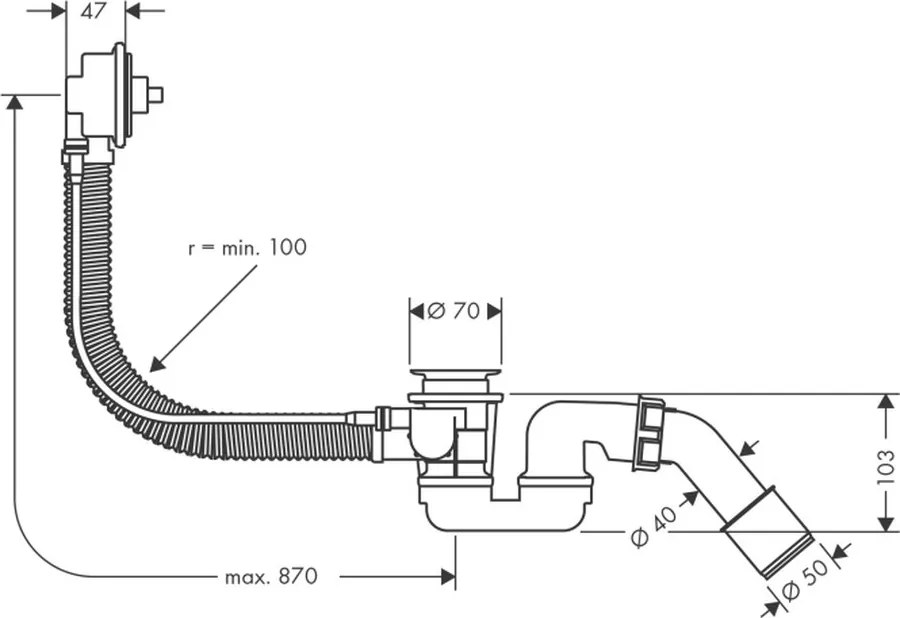 Hansgrohe Flexaplus, vanová odtoková a přepadová souprava, HAN-58141180