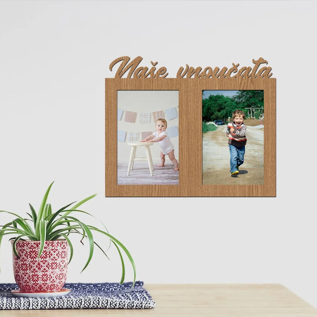 dřevo života Dřevěný fotorámeček Naše vnoučata Zvolte barvu dekoru: Horský dub, Velikost fotografie: 13x18, Počet fotorámečků: 2