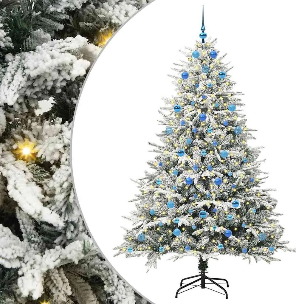 Umělý přednažený vánoční stromek se soupravou koulí Zelená 3395413