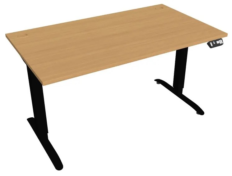 Elektr. nastavitelný stůl 140x80 s pamětí - HOBIS MOTION MS 2M 1400 Dekor stolové desky: buk, Barva kovové podnože: černá