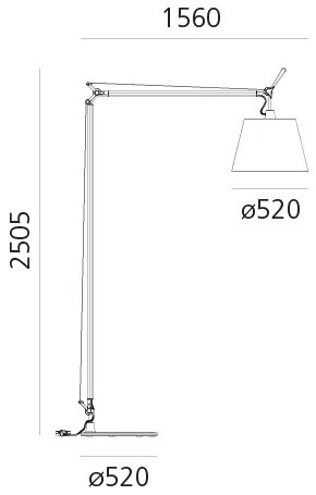 Artemide 0510010A Tolomeo Maxi, designová stojací lampa se stmívačem, 1x21W LED E27, výška 250+156cm