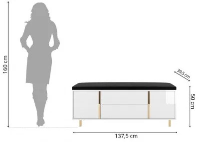 Komoda SKANDICA CAROLINE 137,5 cm, bílá a zlaté kovové nohy SKANDICA 6717