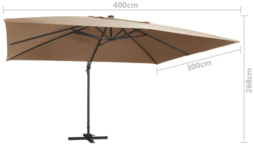 vidaXL Marketos Boční zahradní slunečník s LED hliníková tyč 400 x 300 cm taupe