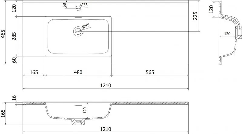 Mexen Otis, umyvadlo zapuštěné do desky, levé, 121 × 46,5 cm, černá matná, 25181271L