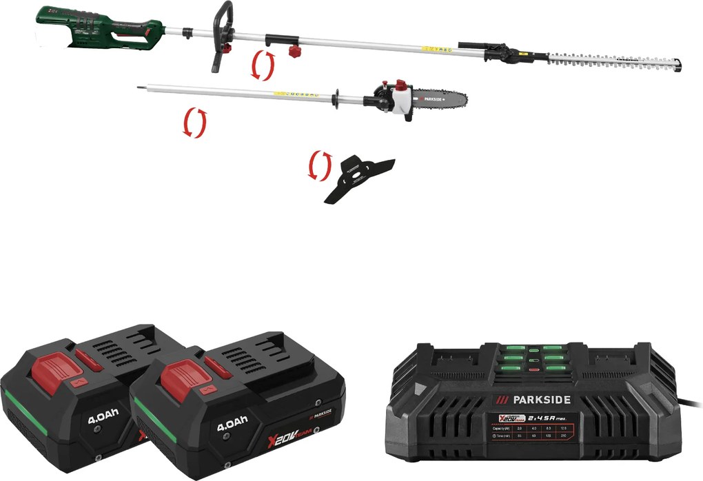 Parkside® Aku zahradní kombinované nářadí 4 v 1 Pgkga 40-Li A1, 2x Smart 4 Ah