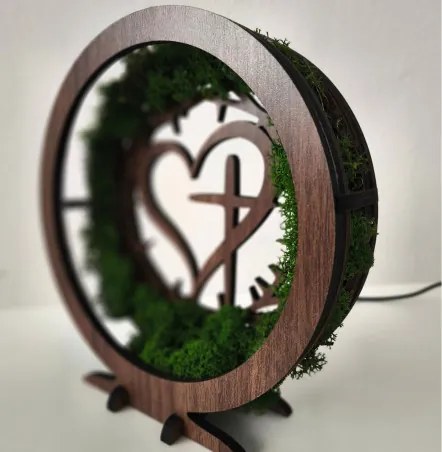 Dřevěná LED lampa s mechem - Srdce a Kříž I SENTOP LED0582-ORECH-WENGE
