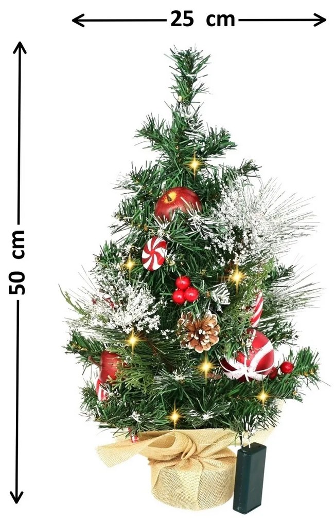Zdobený vánoční stromek s osvětlením, 50 cm, 10 LED, teplá bílá