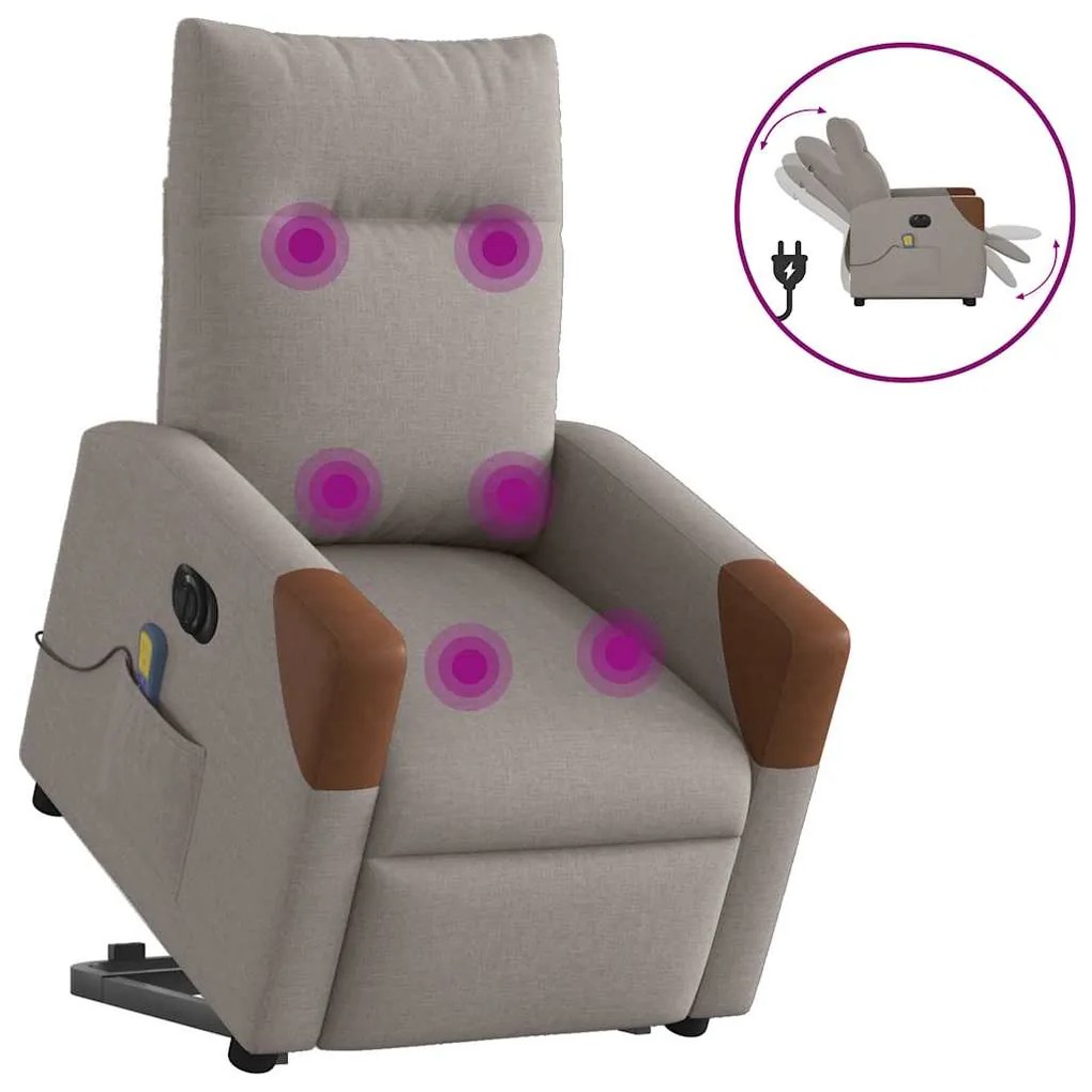 Elektrické zvedací masážní polohovací křeslo taupe textil 3324035