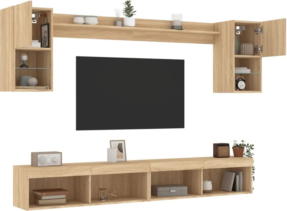 6dílná obývací stěna s LED dub sonoma kompozitní dřevo 3216688