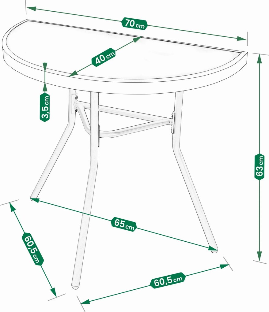 Jumi Balkonový set kovový 2+1 s půlkulatým stolkem Dora béžový