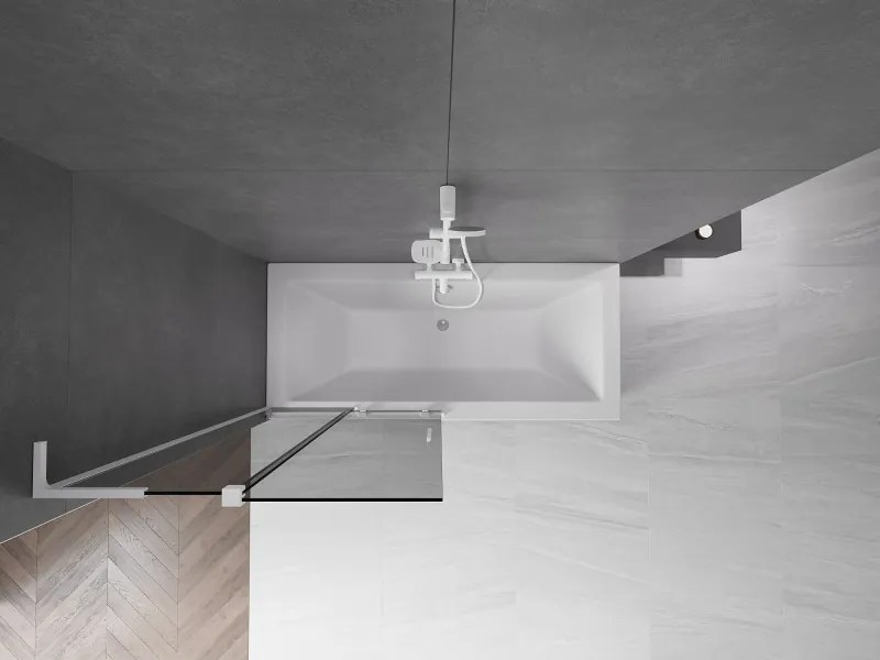 Mexen Velar L, 2-křídlová posuvná vanová zástěna 90 x 150 cm, 8mm šedé sklo, bílá matná, 896-090-003-41-20