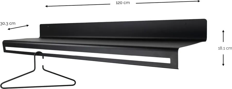 Černý kovový nástěnný věšák s poličkou 120 cm Sway – Spinder Design