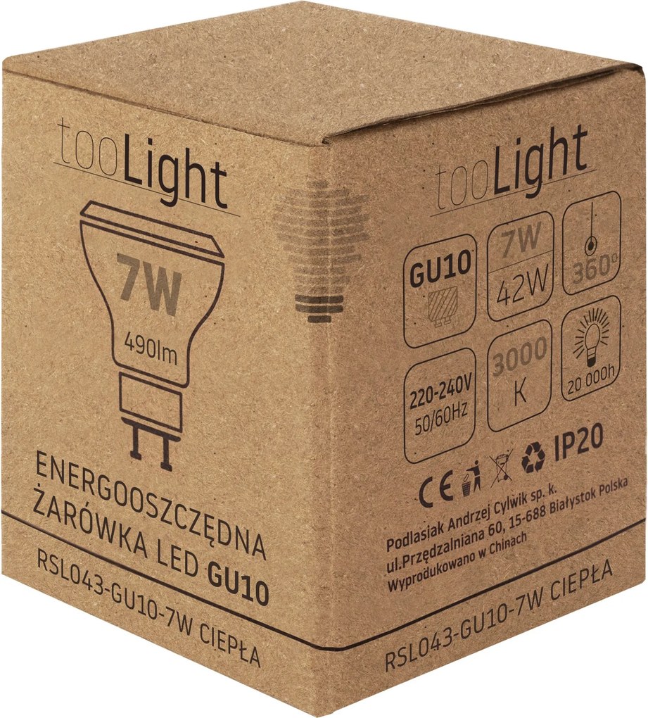 Toolight Toolight, LED žárovka GU10, 7W, 490lm, teplá barva, RSL043, OSW-20027